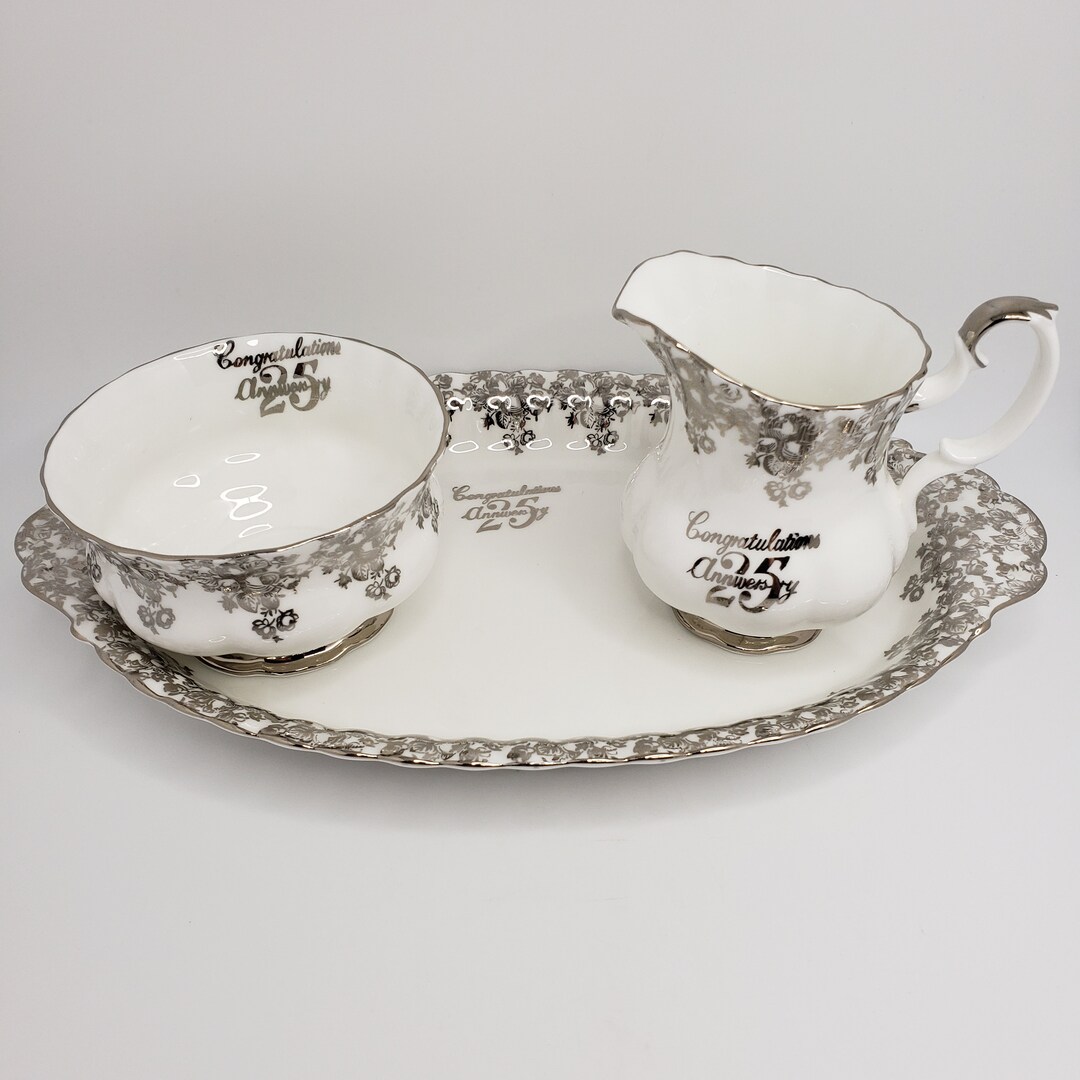 Royal Albert 25th Anniversary Creamer and Sugar Bowl With Serving Tray ...
