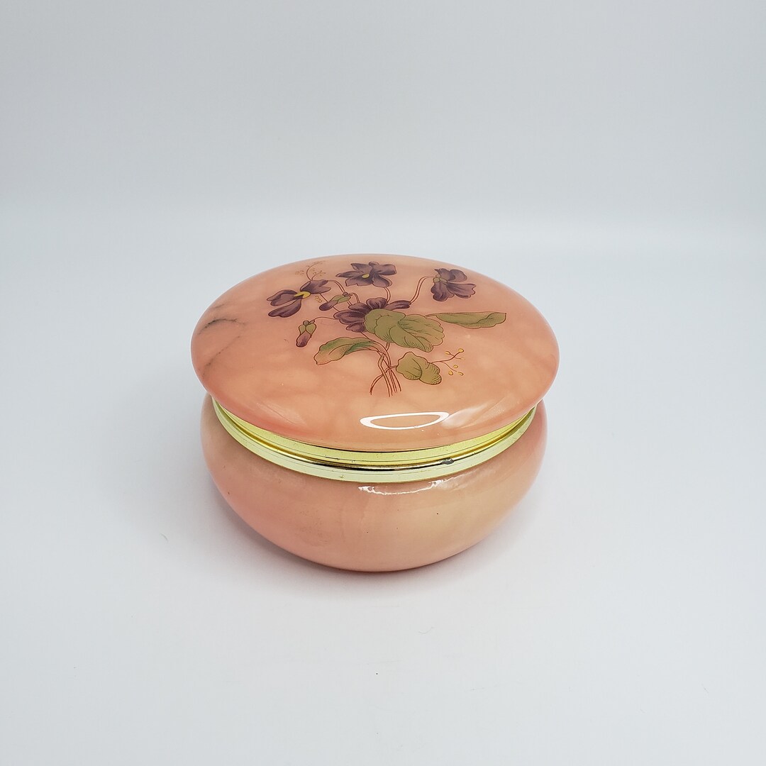 Vintage Genuine Pink Alabaster Hinged Hand Carved Jewelry Trinket Box ...