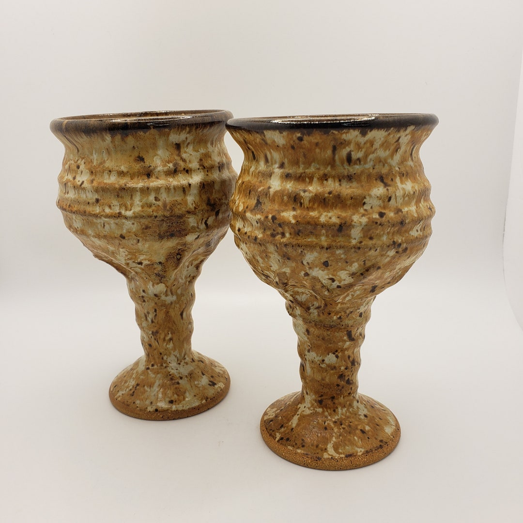 Set of Two Vintage Speckled Stone Chalice/wine Goblets - Etsy