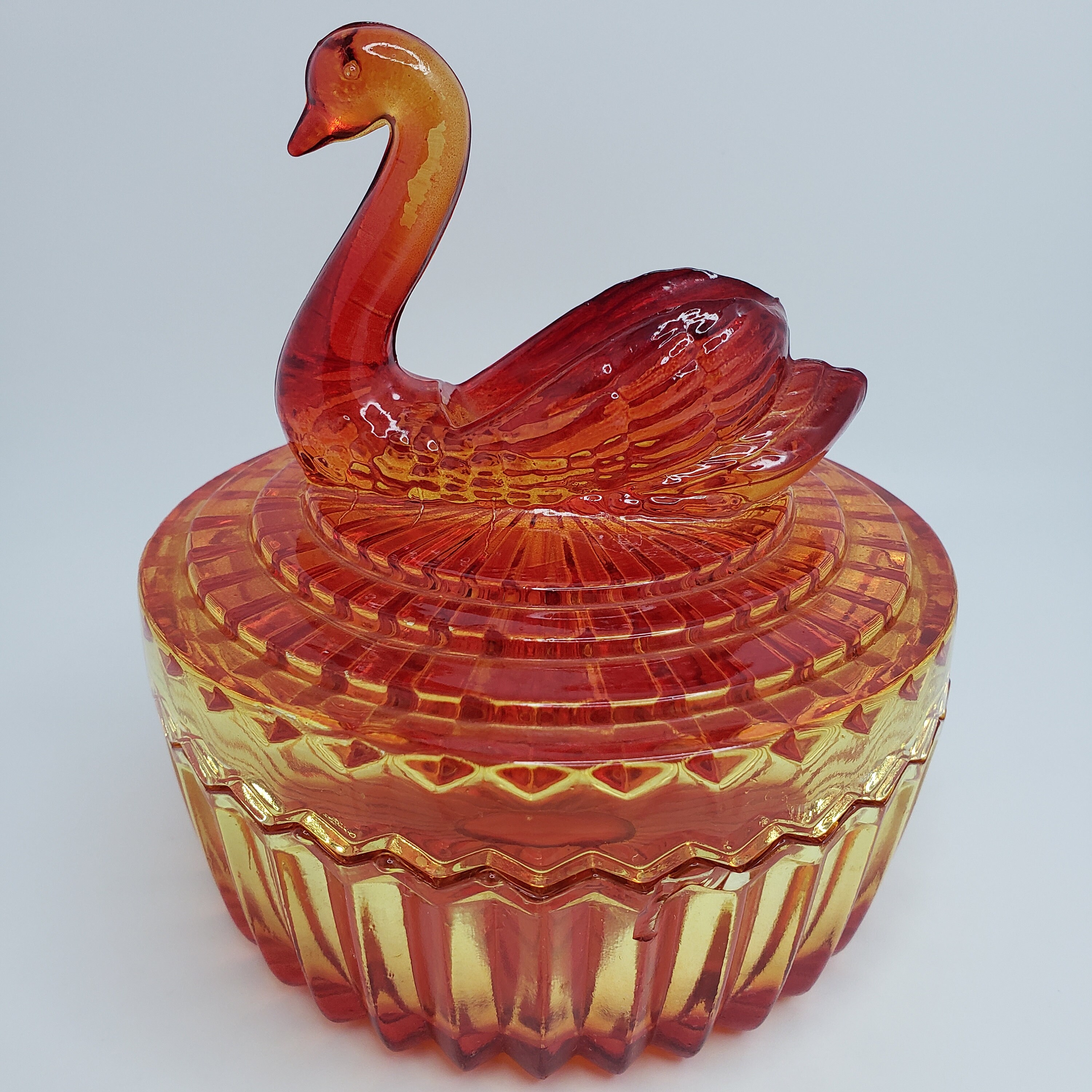 Vintage Jeanette Glass Amber Swan Powder Jar With Lipstick Holder - Etsy