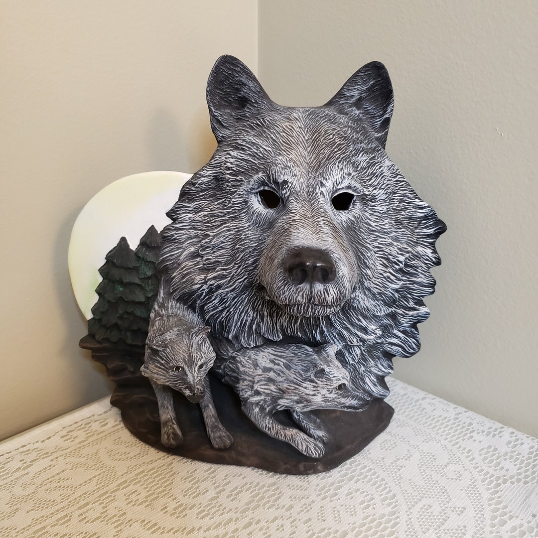 Wolf Head With Running Wolves Hand Painted Ceramic Figurine - Etsy