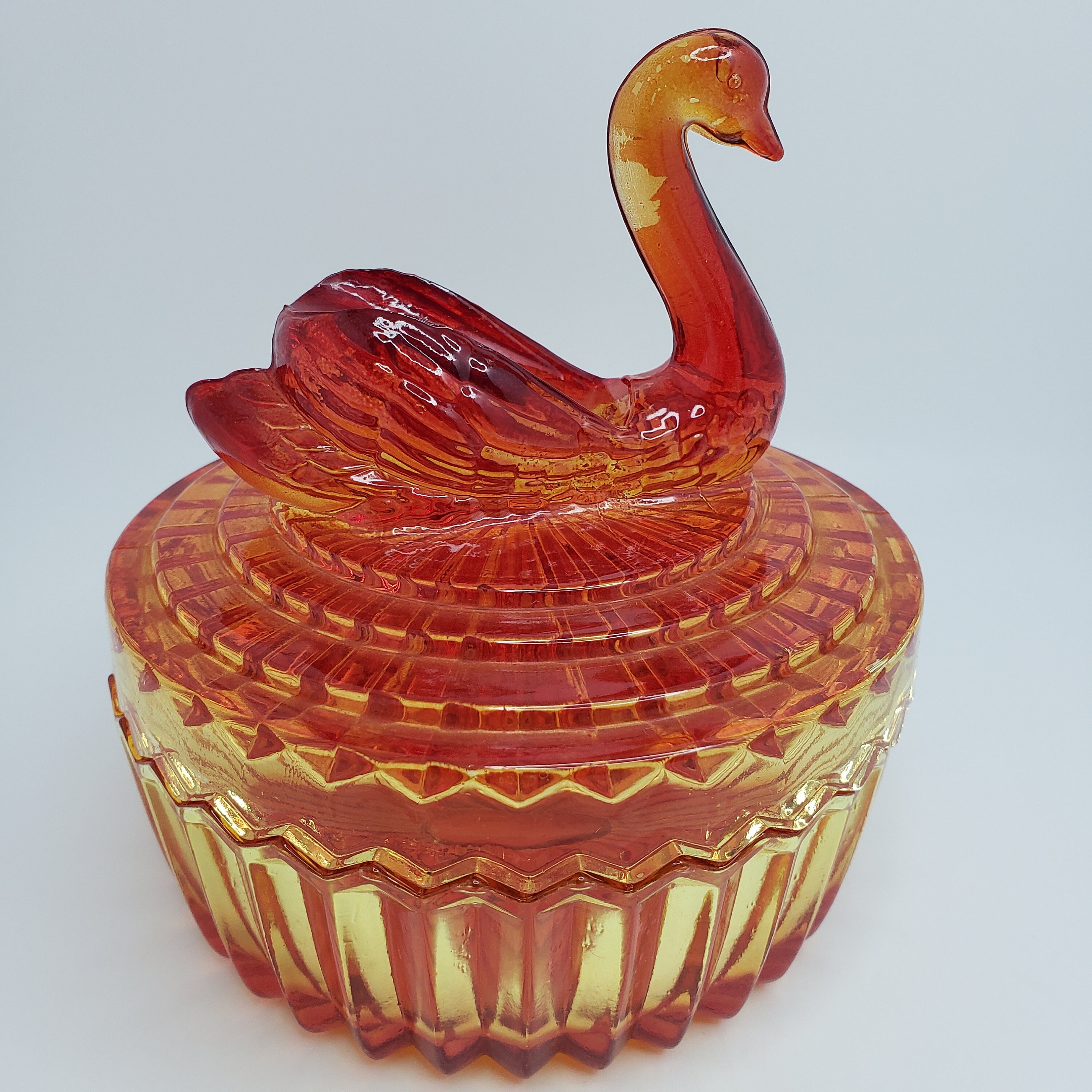 Vintage Jeanette Glass Amber Swan Powder Jar With Lipstick Holder - Etsy