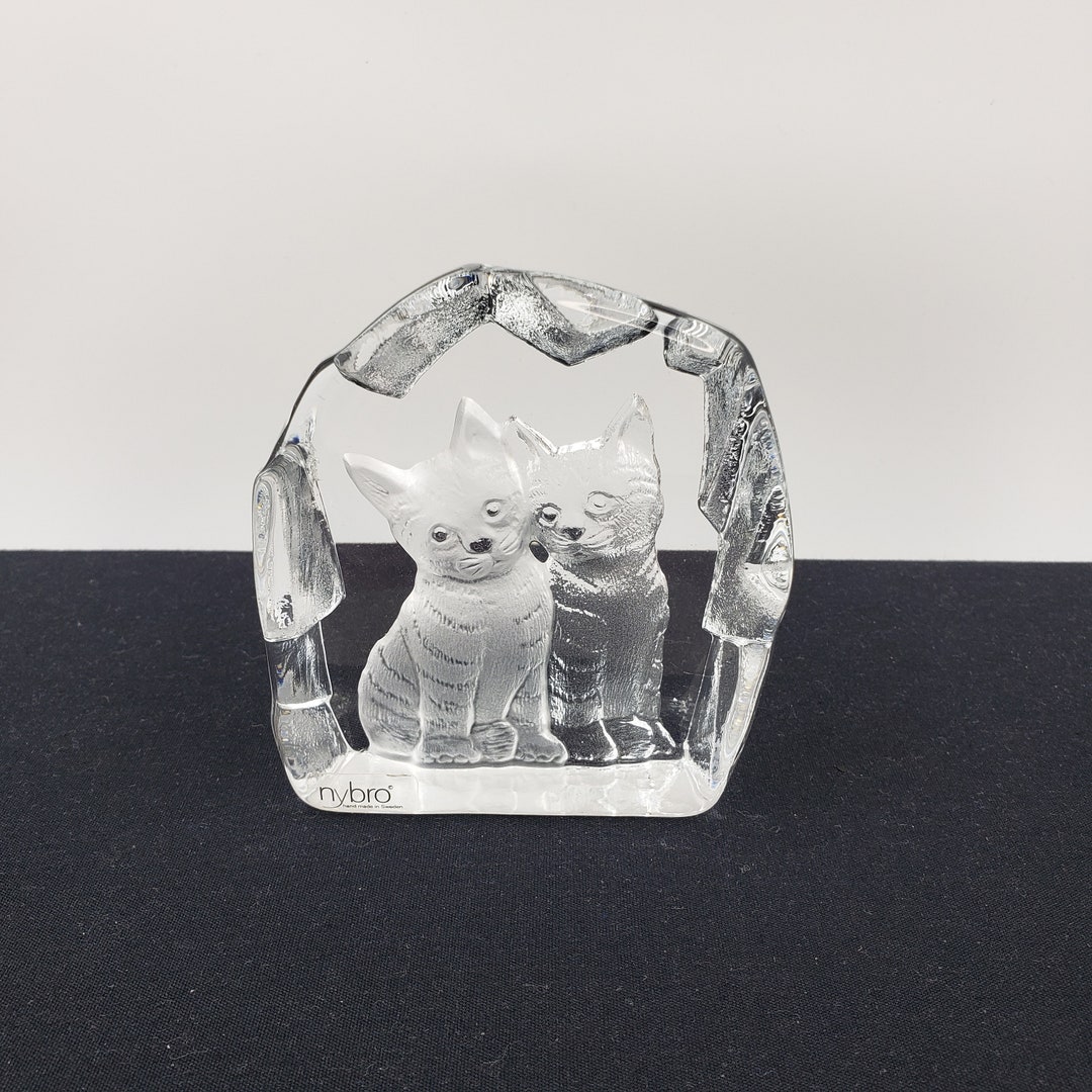 Nybro Crystal Glass Kittens Paperweight Figurine - Etsy