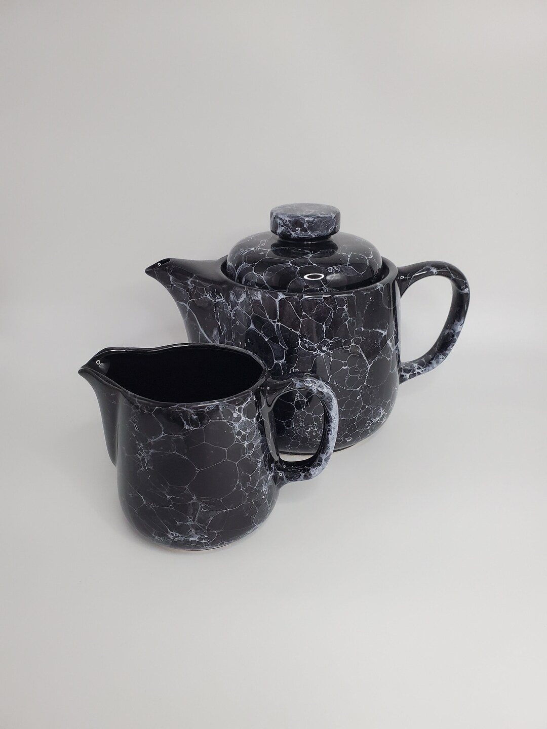 Vintage Ceramic Black Marble Pattern Teapot With Creamer - Etsy