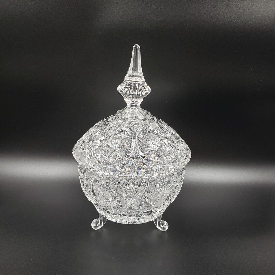 Vintage Crystal Glass Round Footed Candy Dish With Steeple Top Lid - Etsy