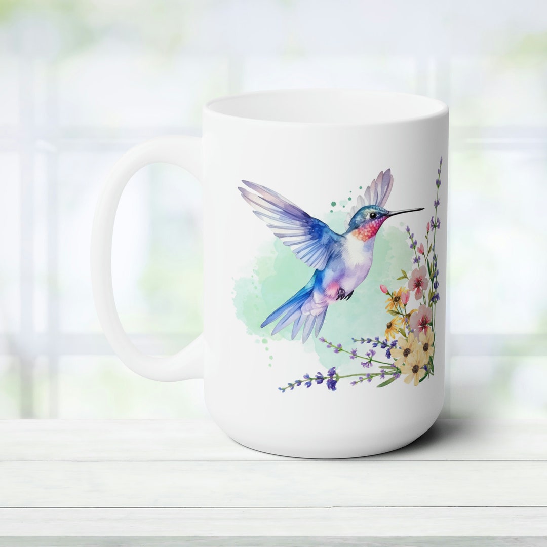 Hummingbird and Flowers Tea Coffee Mug, Hummingbird Mug, Hummingbird ...