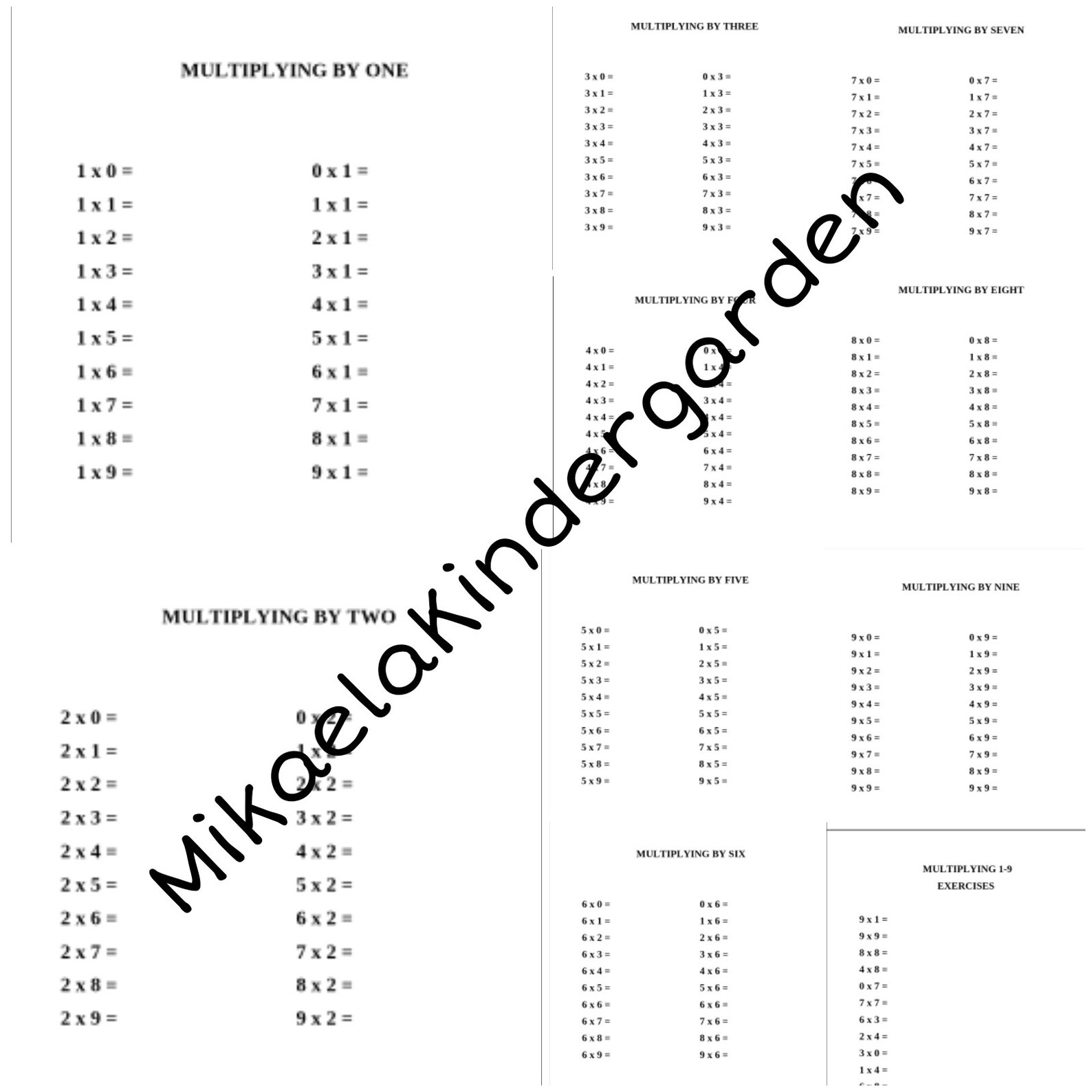 10 Printable Math Worksheets Multiplication From 1 to 9 - Etsy