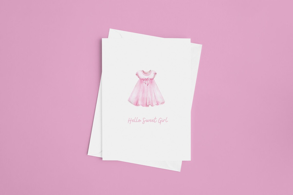 Baby Girl, Pink Dress, Hello Sweet Girl, Baby Shower, Baby Shower Card ...