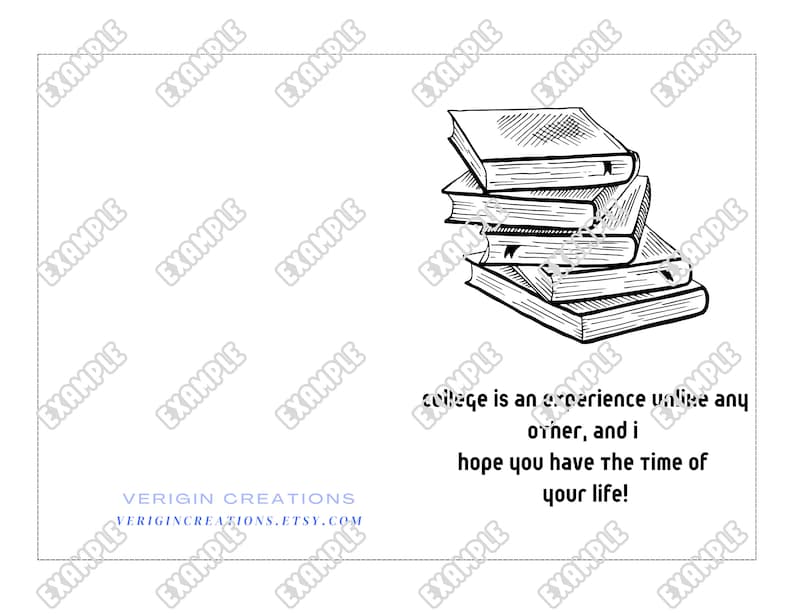 PRINTABLE College Card, College Experience, First Year at College, Back ...