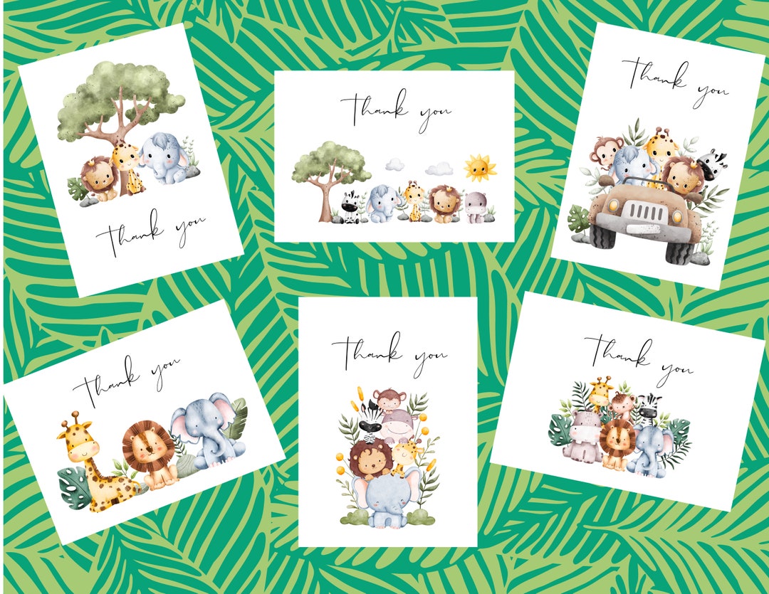 Baby Jungle Animals Baby Thank You Cards Jungle Animals - Etsy