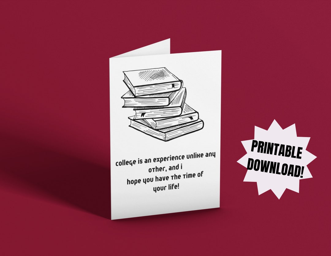 PRINTABLE College Card, College Experience, First Year at College, Back ...