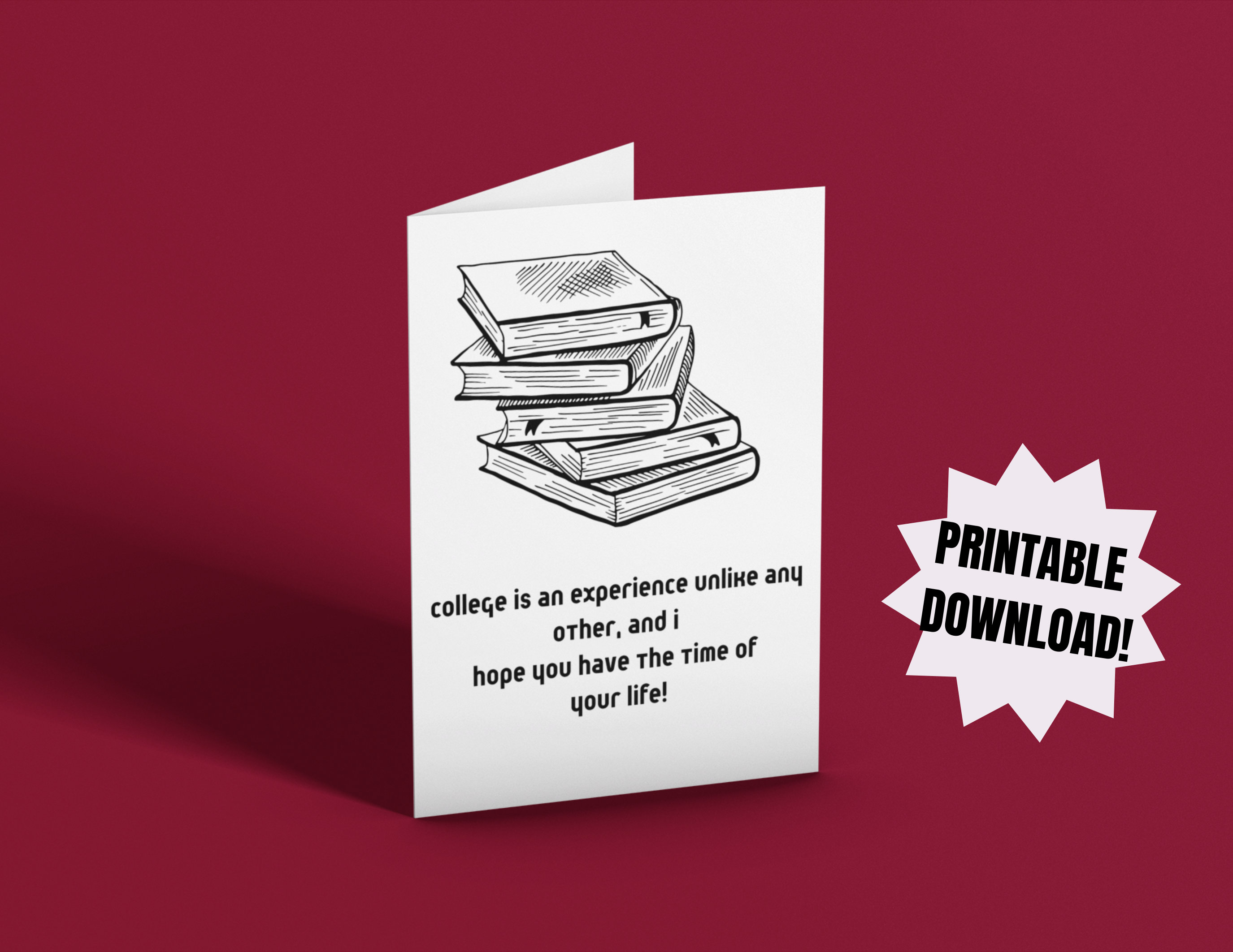 PRINTABLE College Card, College Experience, First Year at College, Back ...