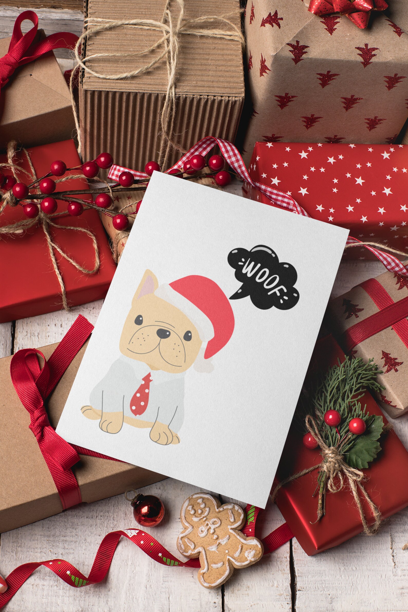 Frenchie, Christmas Frenchie Card, Christmas Card, Merry Christmas ...