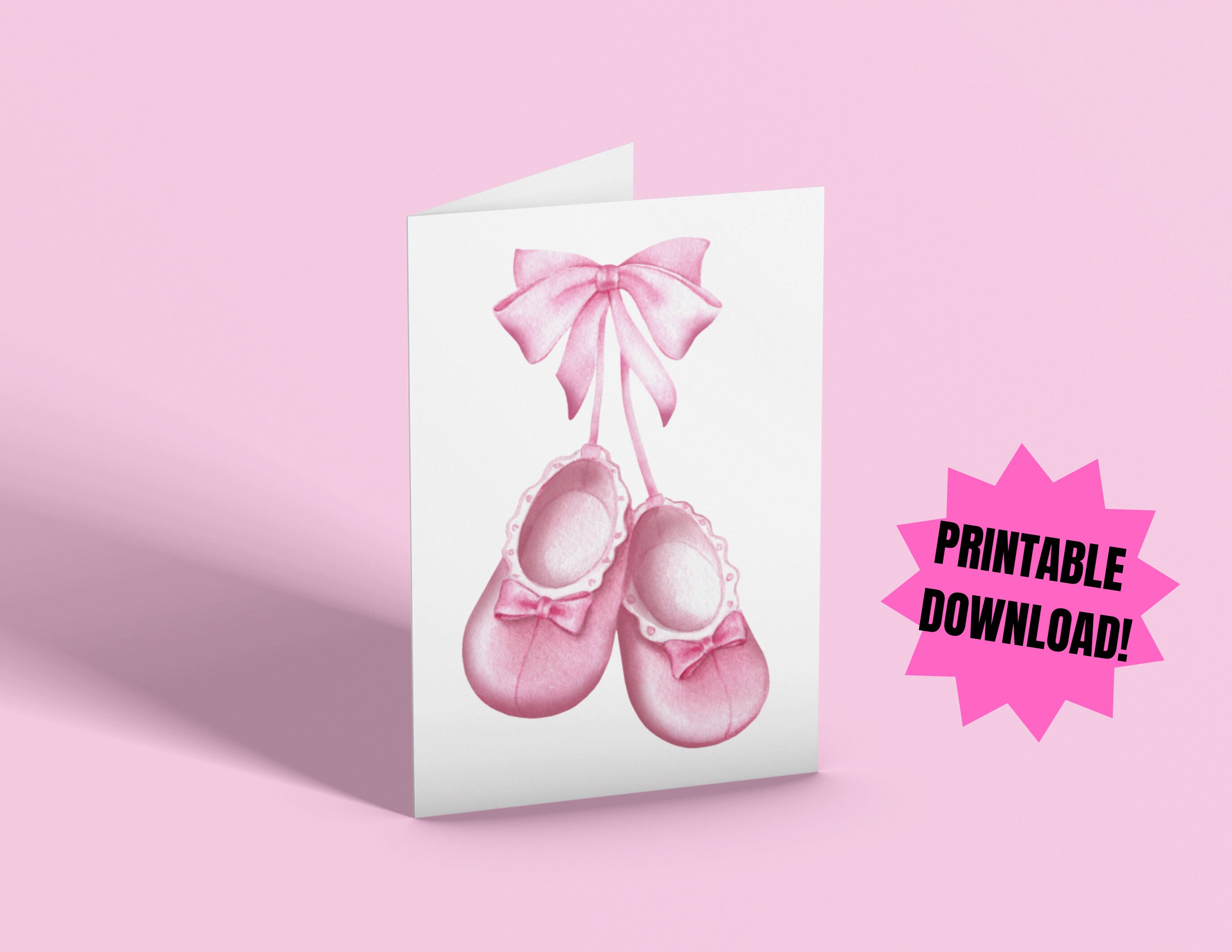 PRINTABLE Baby Shoes Card, Baby Shower Card, Girl, Baby Shower ...