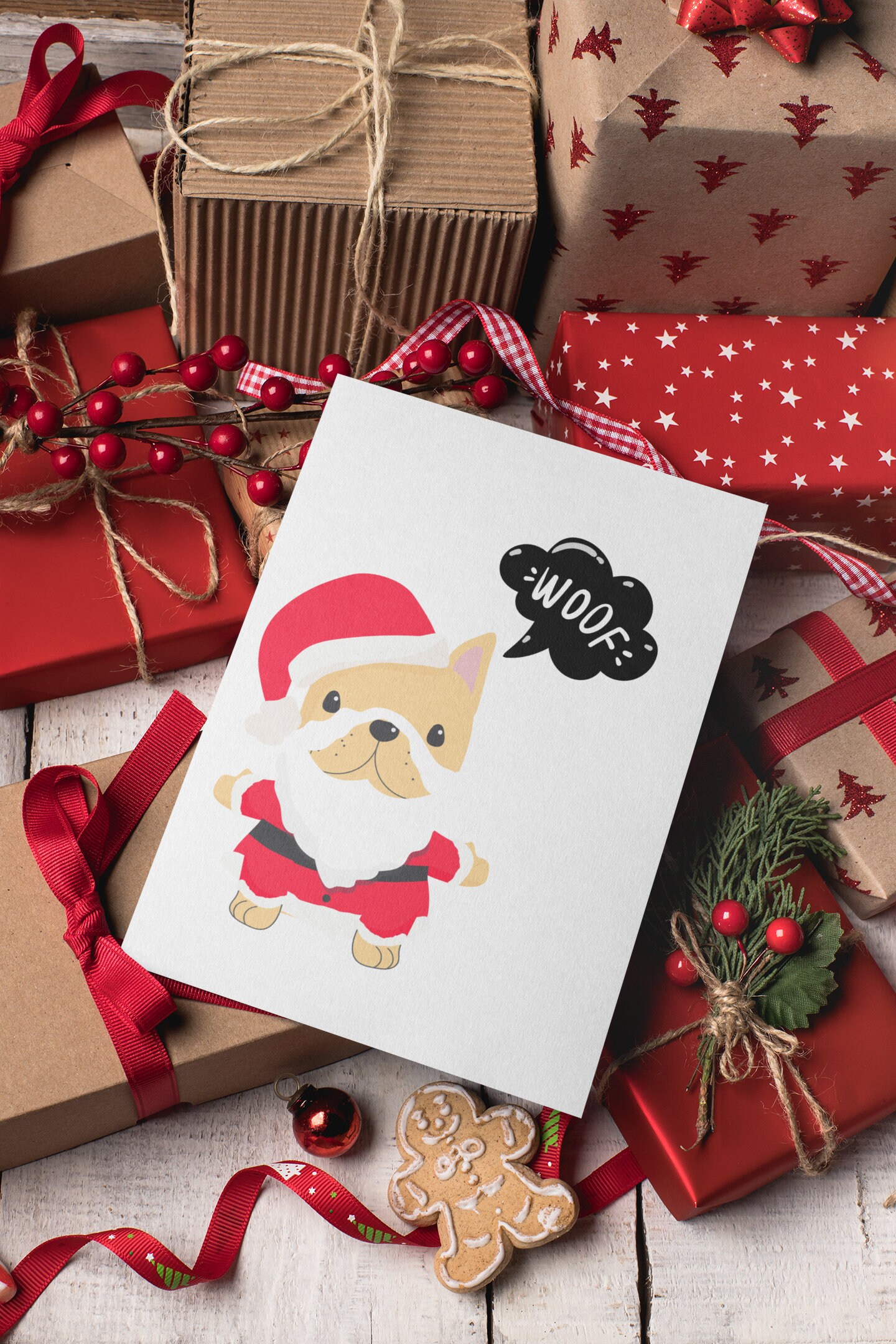 Frenchie, Christmas Frenchie Card, Christmas Card, Merry Christmas ...