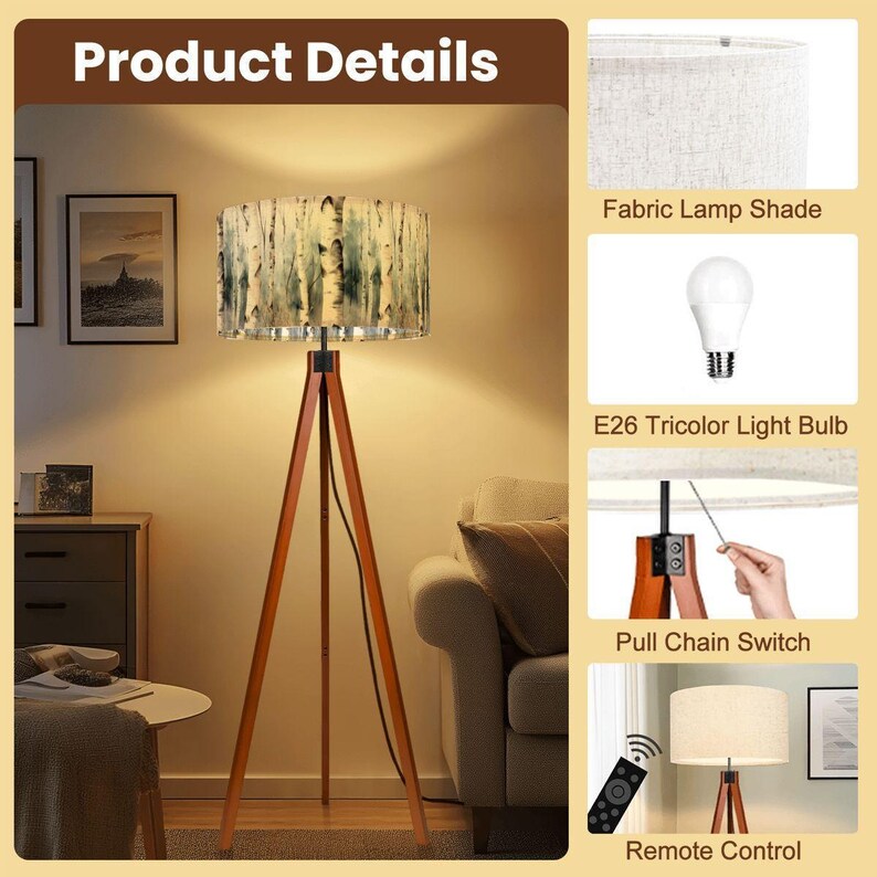 Birch Tree Tripod Floor Lamp – Rustic Woodland Standing Lamp With ...