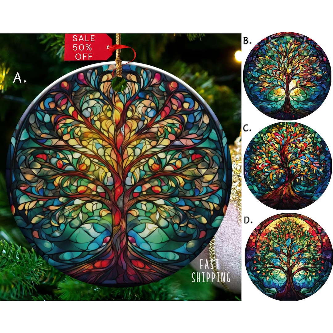Tree of Life Ornament, Tree of Life Christmas Decor, Stained Glass ...