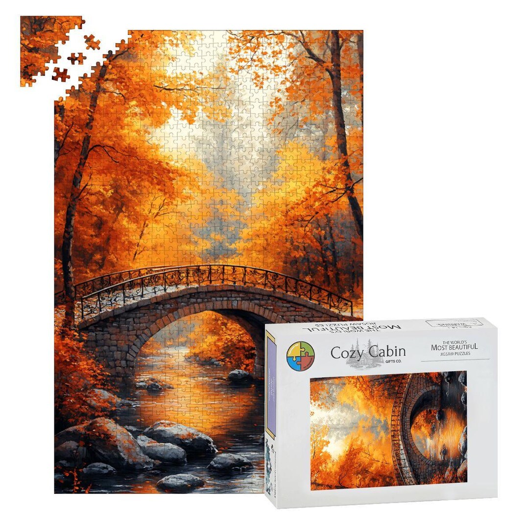 Autumn Bridge Puzzle – Stone Arch Fall Forest Jigsaw – Cozy Scenic ...