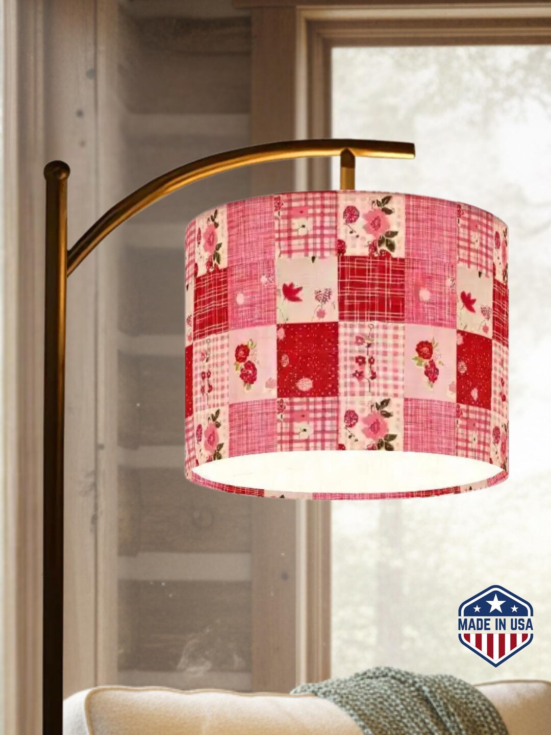 Patchwork Pink & Red Floor Lamp - Cottagecore Floral Standing Lamp With ...