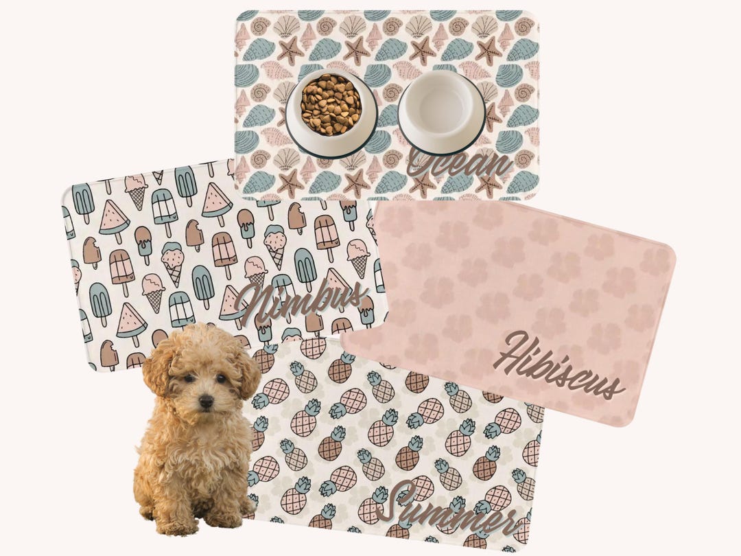 Personalized Summer Pet Placemat – Custom Dog or Cat Food Mat, Non-slip ...