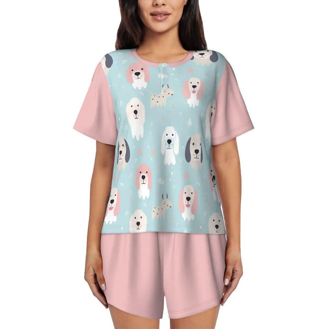 Dog Print Pajama Set for Women – Cute Pet Lover Sleepwear With Shorts ...