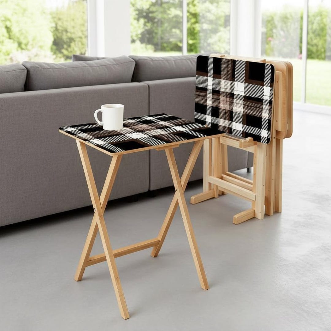 Rustic Buffalo Plaid TV Tray Table Set, Farmhouse Folding Snack Tables ...