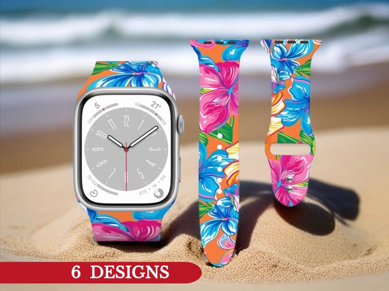 Floral Watch Band Women Compatible With Apple Watch Strap Soft Silicone ...