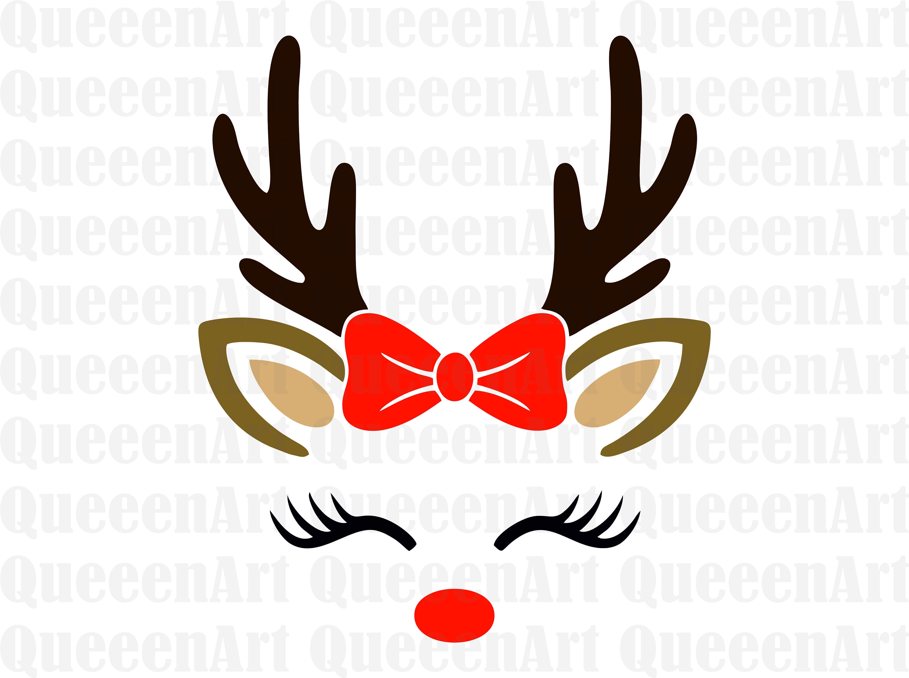 Reindeer With Bow - Instant Digital Download - Svg, Png, Dxf, and Eps ...