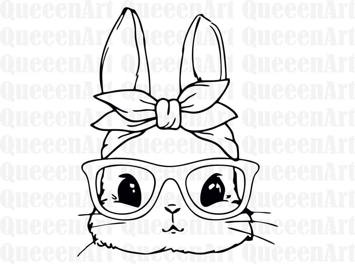 Cute Bunny With Glasses Svg, Bow Svg, Easter Svg, Bunny Svg, Easter ...