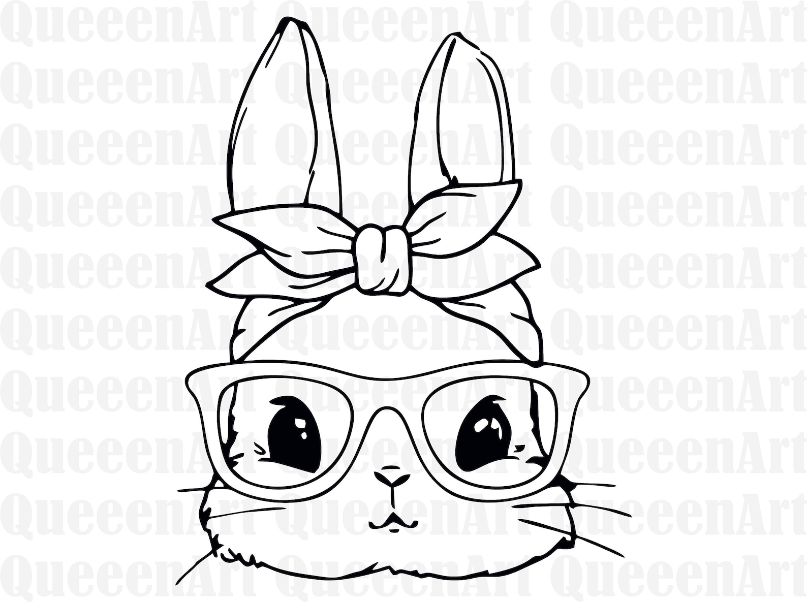 Cute Bunny With Glasses Svg, Bow Svg, Easter Svg, Bunny Svg, Easter ...