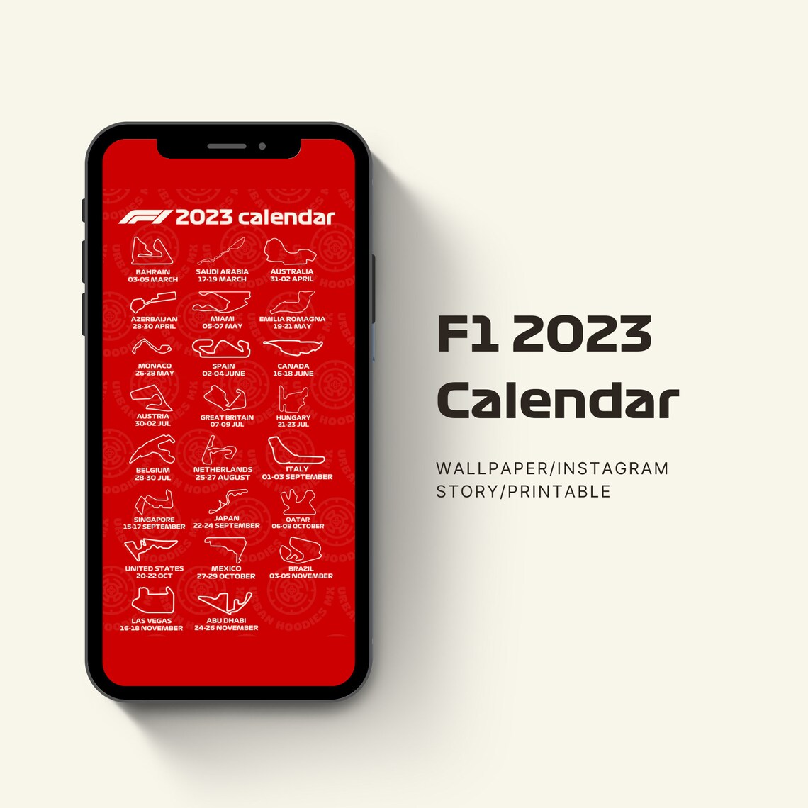 F1 2023 Calendar / Printable / Wallpaper / Instagram Story / Calendar ...