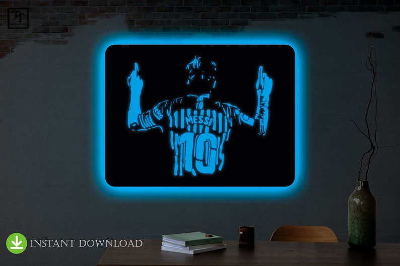Messi LED Neon Sign, Soccer Digital Files, Game Wall Art Decor ...