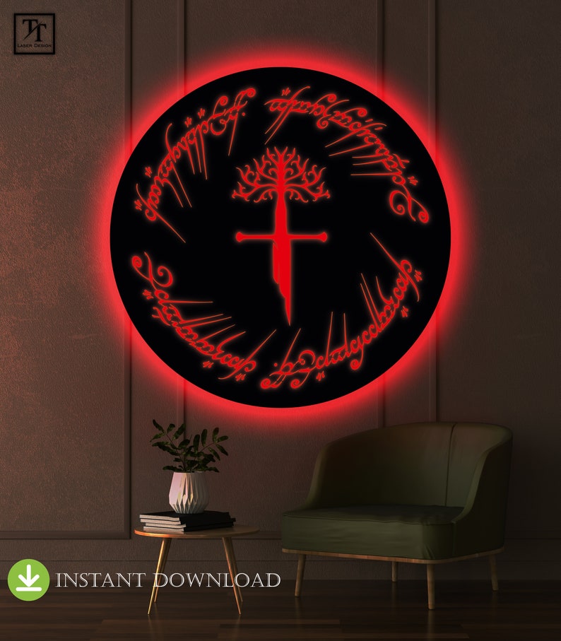 LOTR Gondor Narsil LED Neon Sign, Digital Files, Movie Svg Wall Art ...