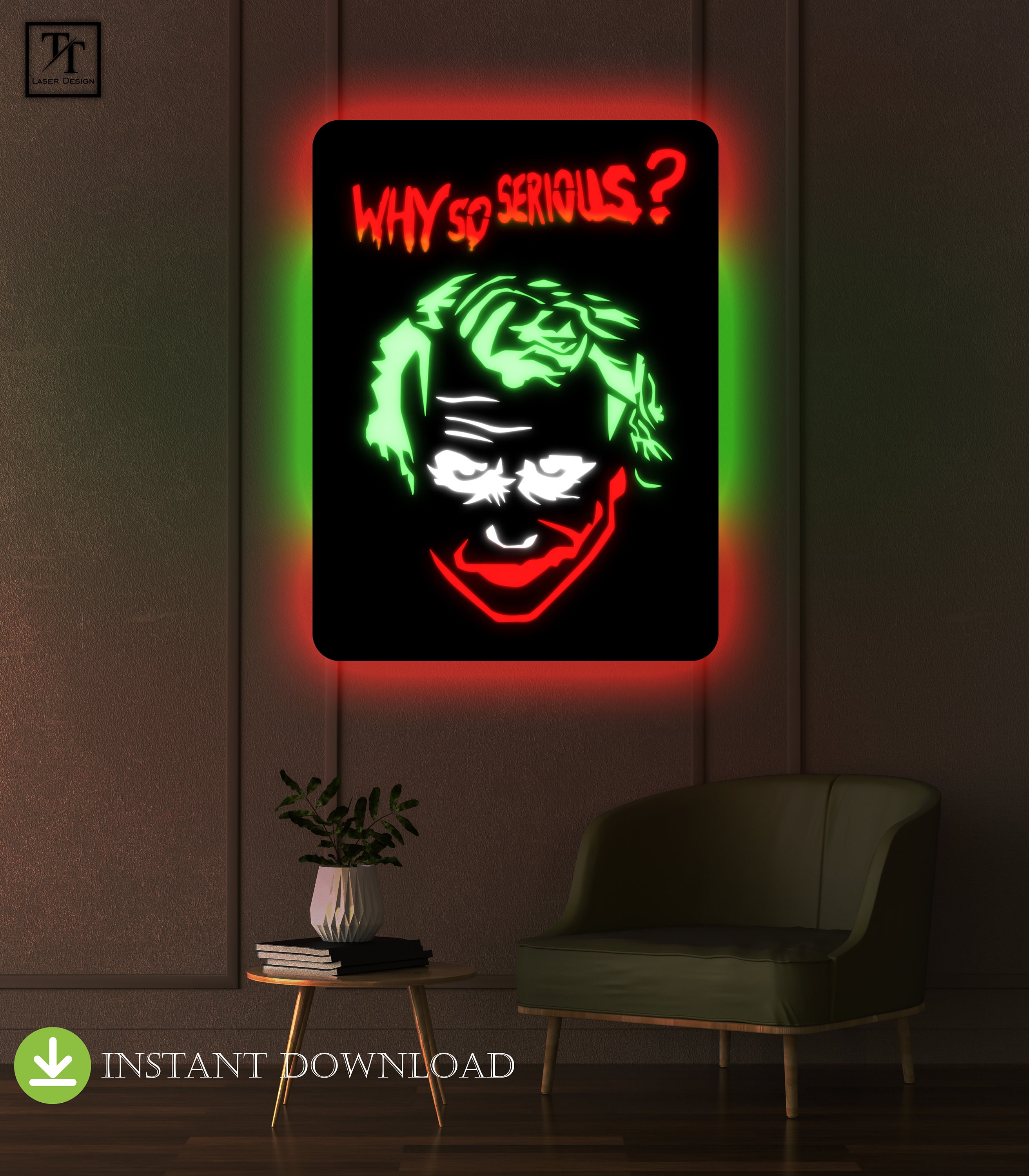 Why so Serious LED Neon Sign, Digital Svg Files, Wood Wall Art Movie ...