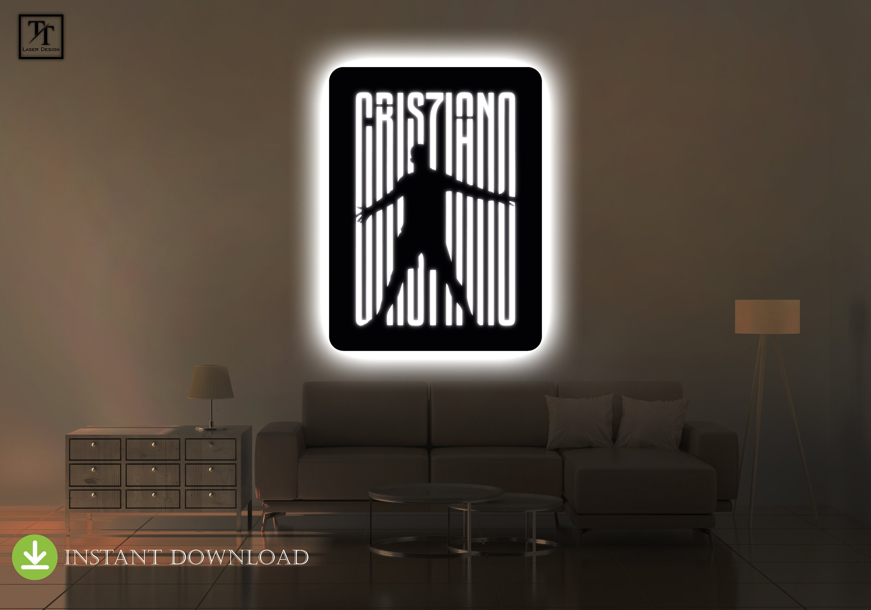 CR7 LED Neon Sign, Soccer Digital Files, Game Wall Art Decor, Football ...