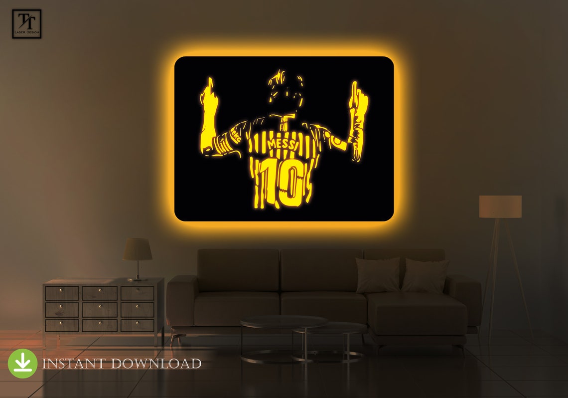 Messi LED Neon Sign, Soccer Digital Files, Game Wall Art Decor ...