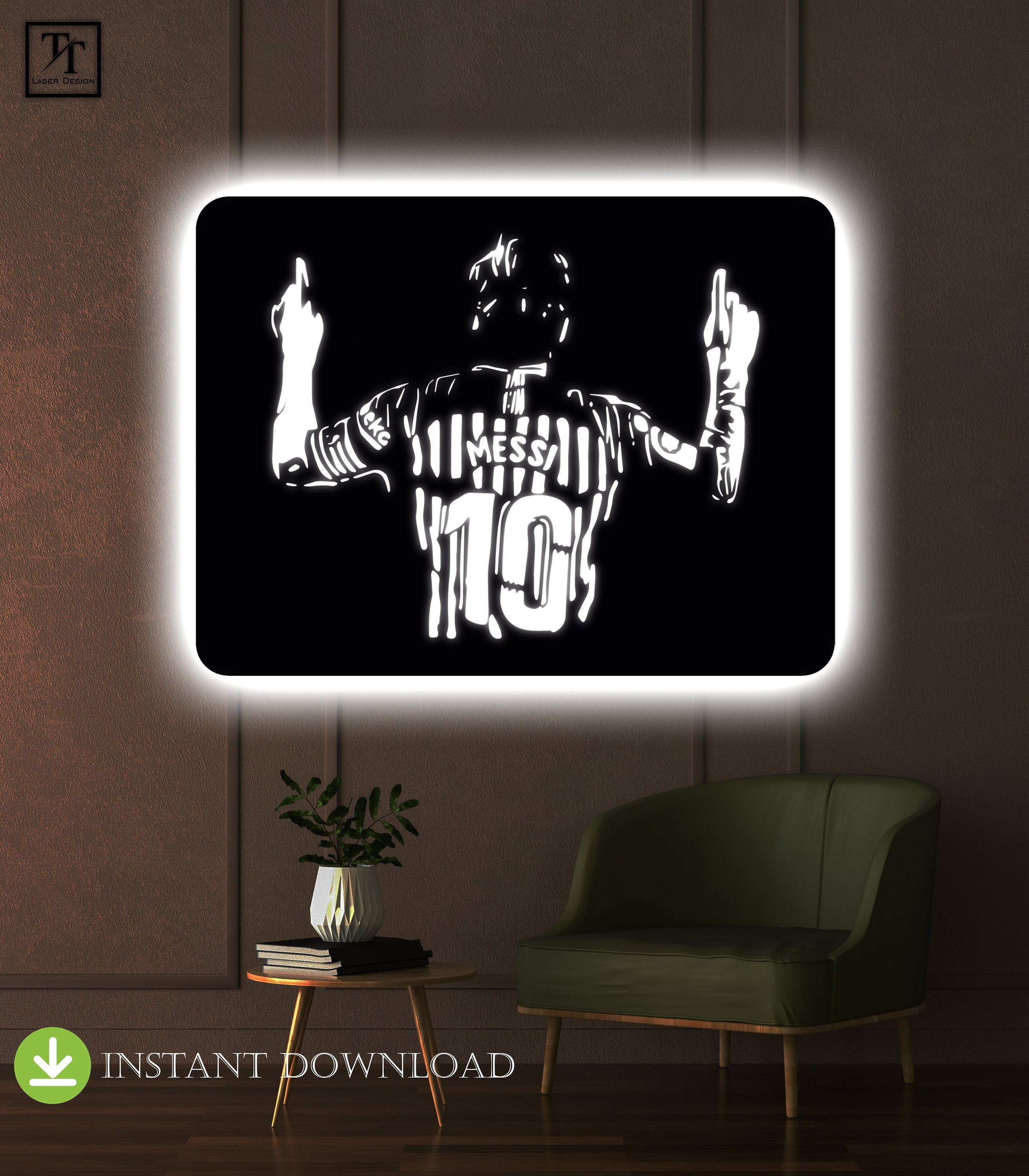 Messi LED Neon Sign, Soccer Digital Files, Game Wall Art Decor ...