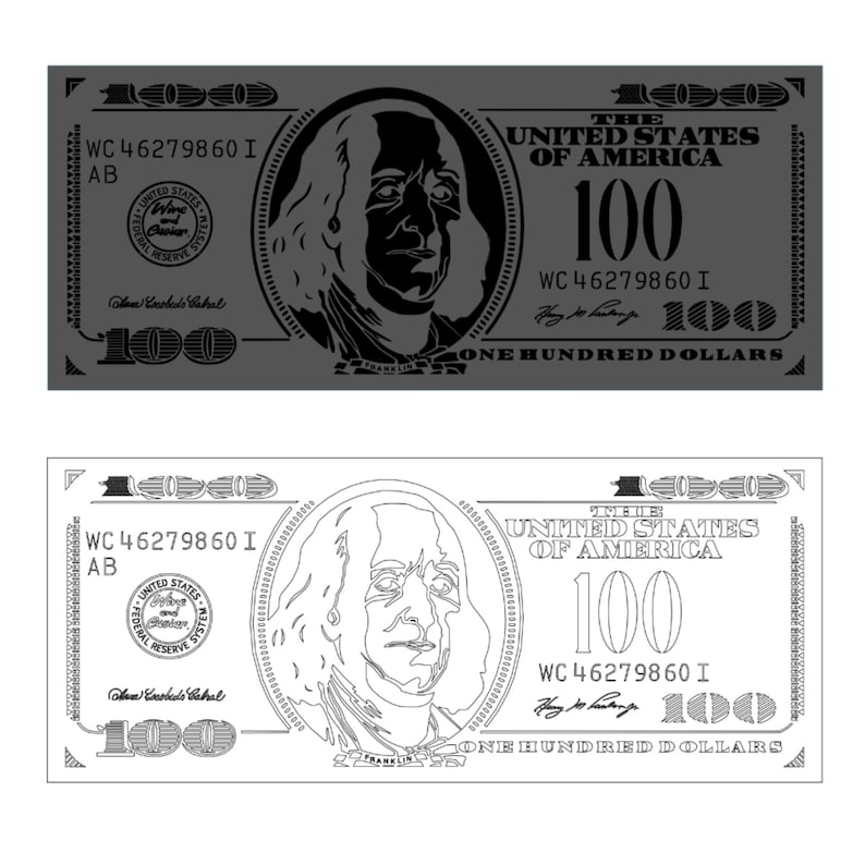 100 Dollar Bill DXF File - Digital File for Laser Cutting - Wall Art ...