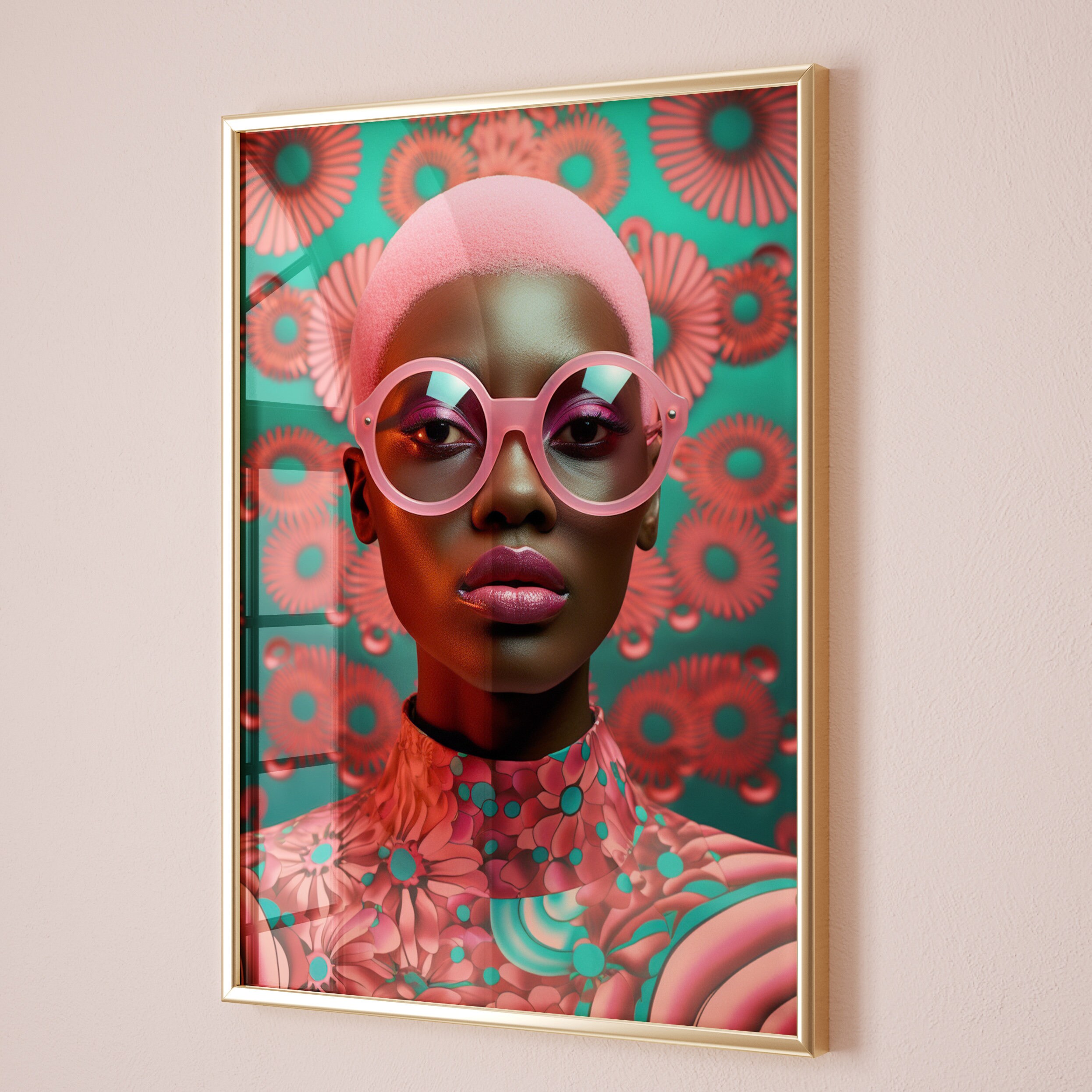African Woman Art Print: Pink Floral Portrait (digital Download) - Etsy