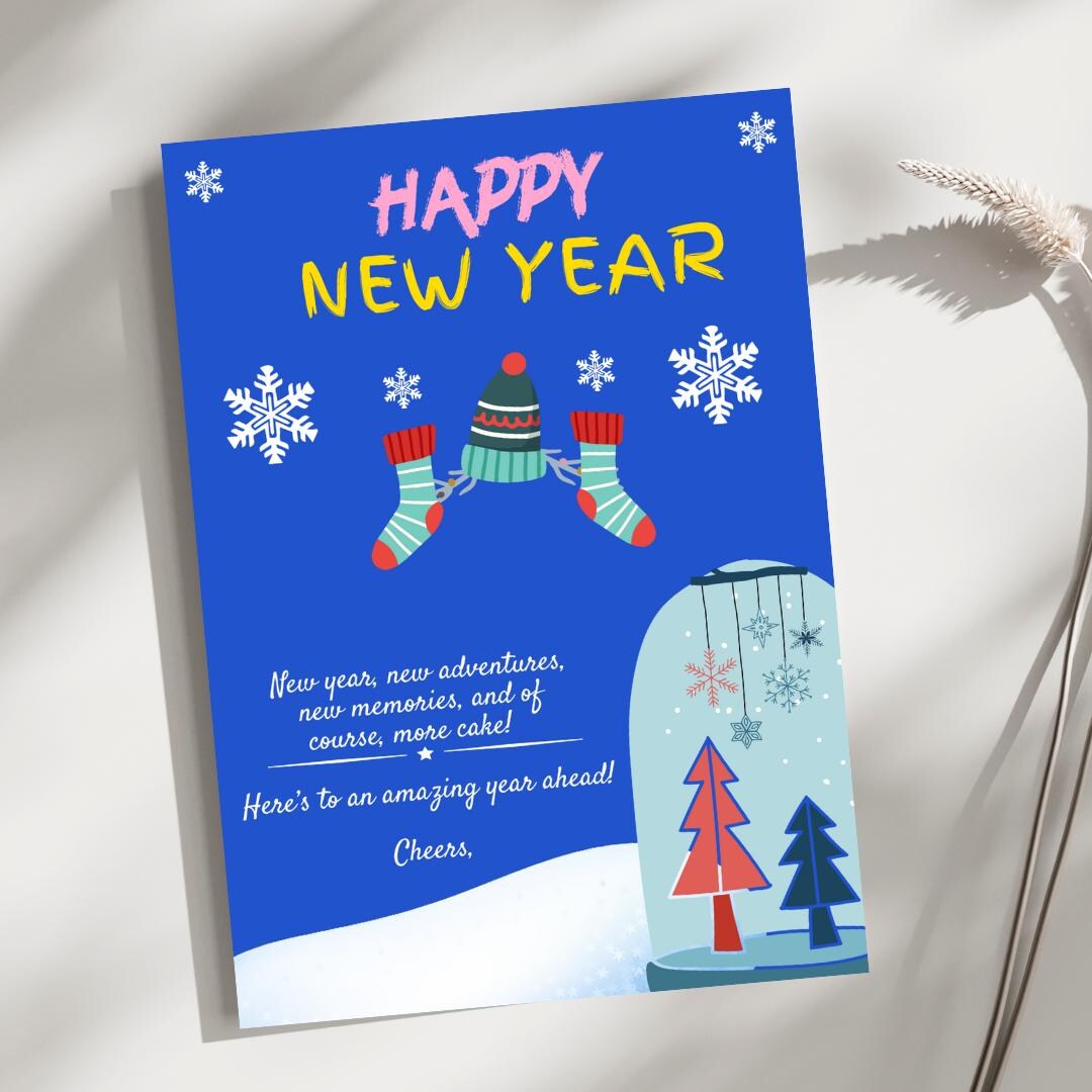 Printable New Year Postcard Blue - Etsy