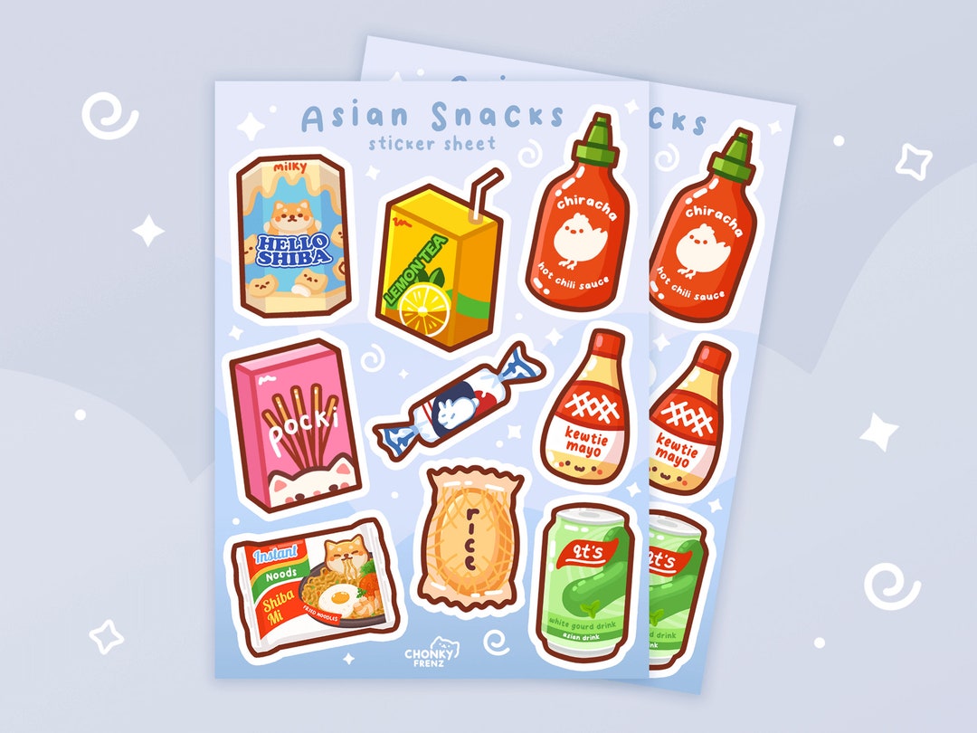 Asian Snacks Sticker Sheet, Asian Food Stickers, Cute Food Stickers ...
