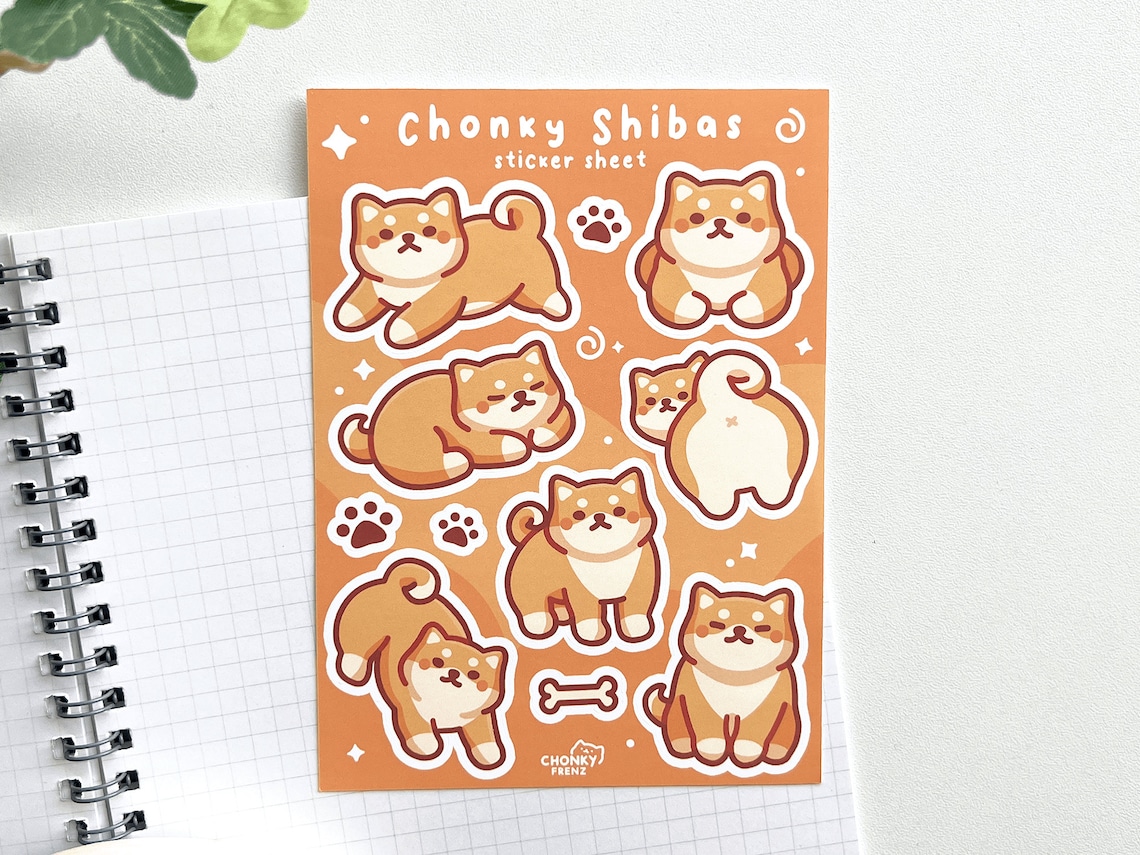 Chonky Shibas Sticker Sheet, Shiba Inu Stickers, Shiba Sticker Sheet ...