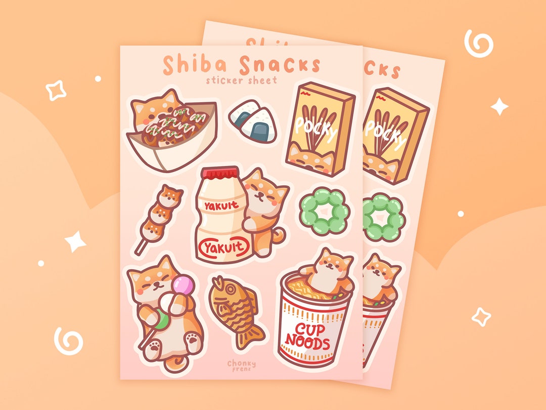 Shiba Snacks Sticker Sheet, Shiba Inu Stickers, Japanese Snacks, Asian ...