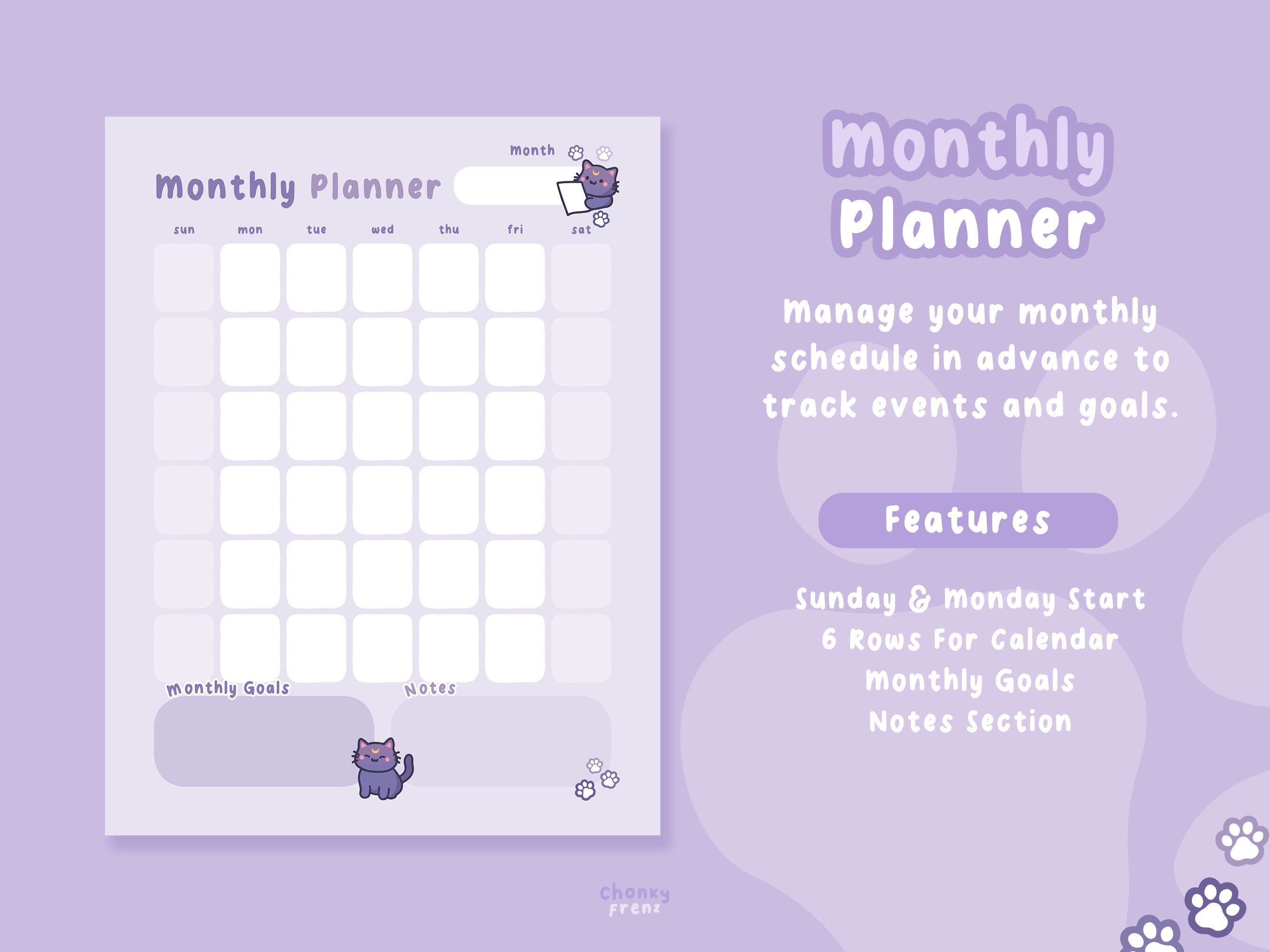 Cat Planner, Daily Planner, Weekly Planner, Monthly Planner, Planner ...