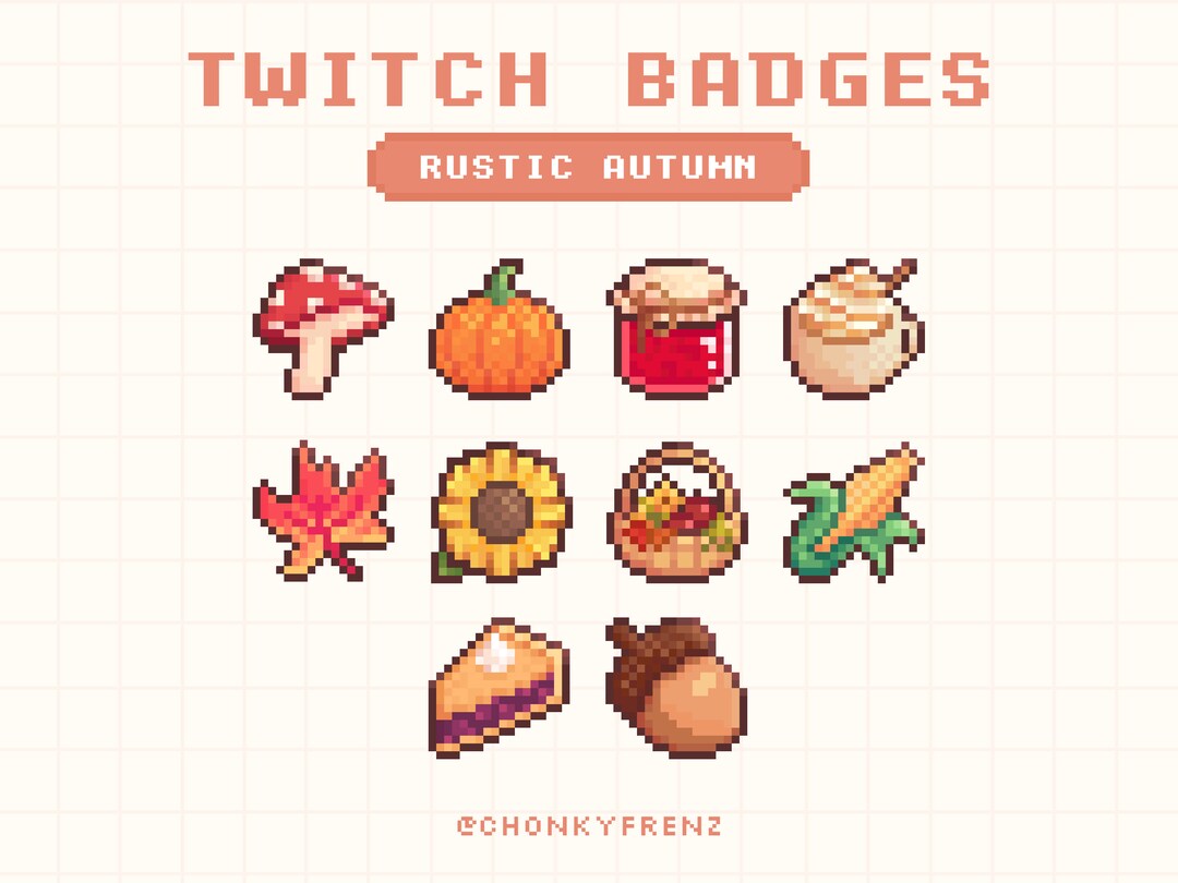 Autumn Twitch Badges, Fall Twitch Badges, Pixel Art Sub Badges, Cute ...