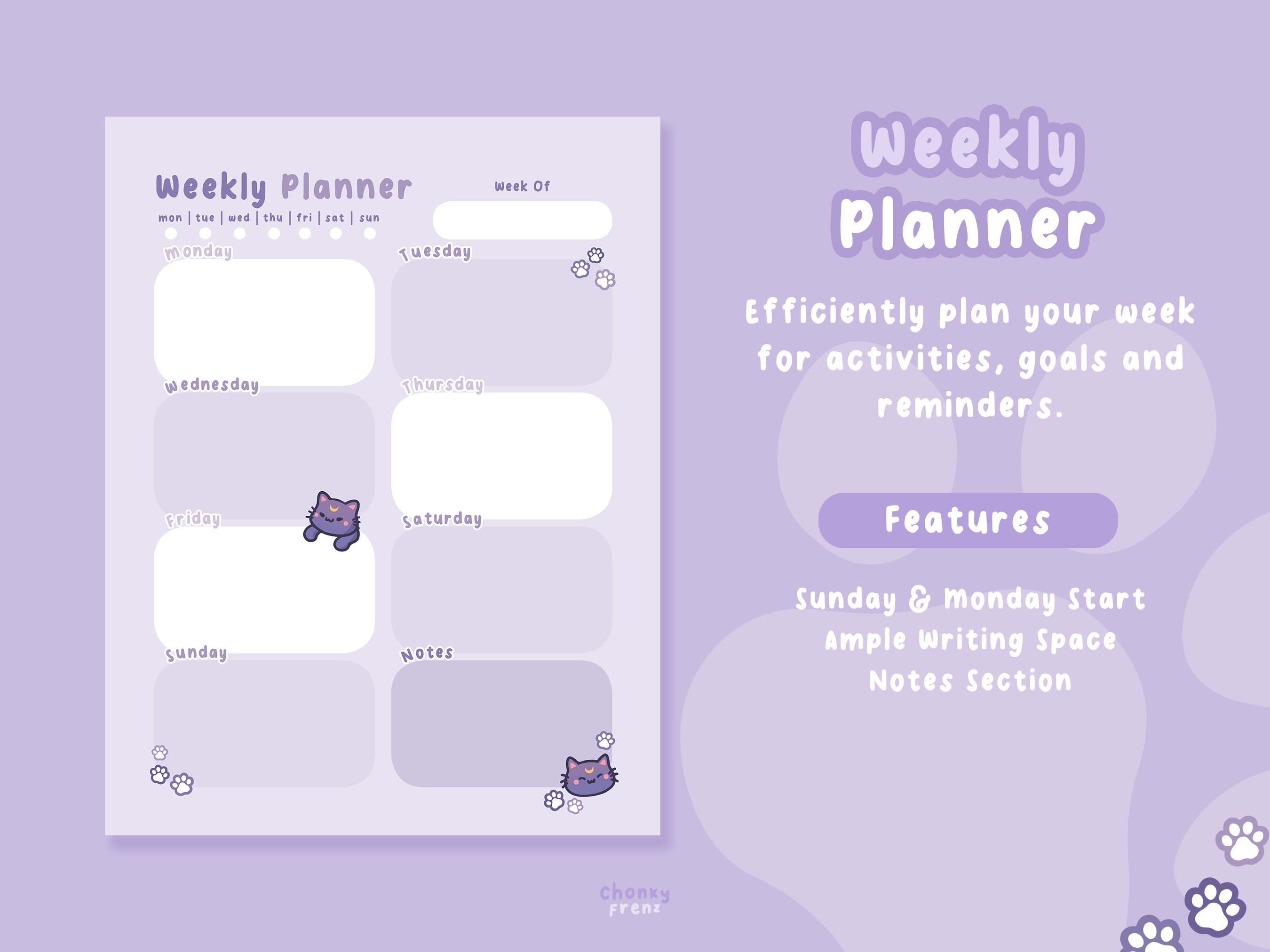 Cat Planner, Daily Planner, Weekly Planner, Monthly Planner, Planner ...