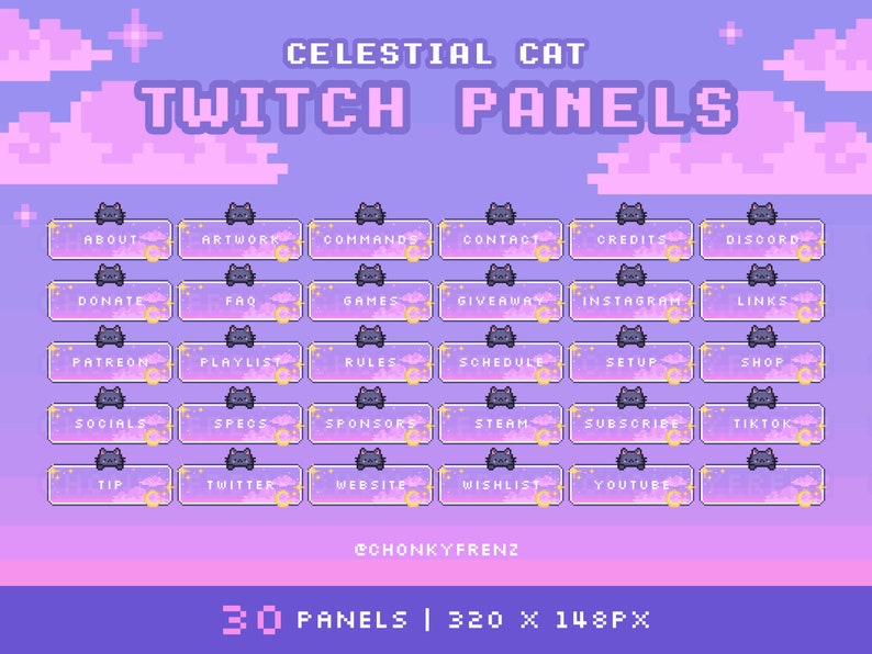 Celestial Cat Panels, Purple Sky Twitch Panels, Black Cat, Pixel Twitch ...