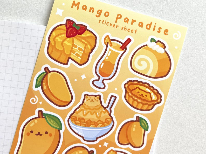 Mango Paradise Sticker Sheet, Mango Sticker Sheet, Mango Stickers, Cute ...