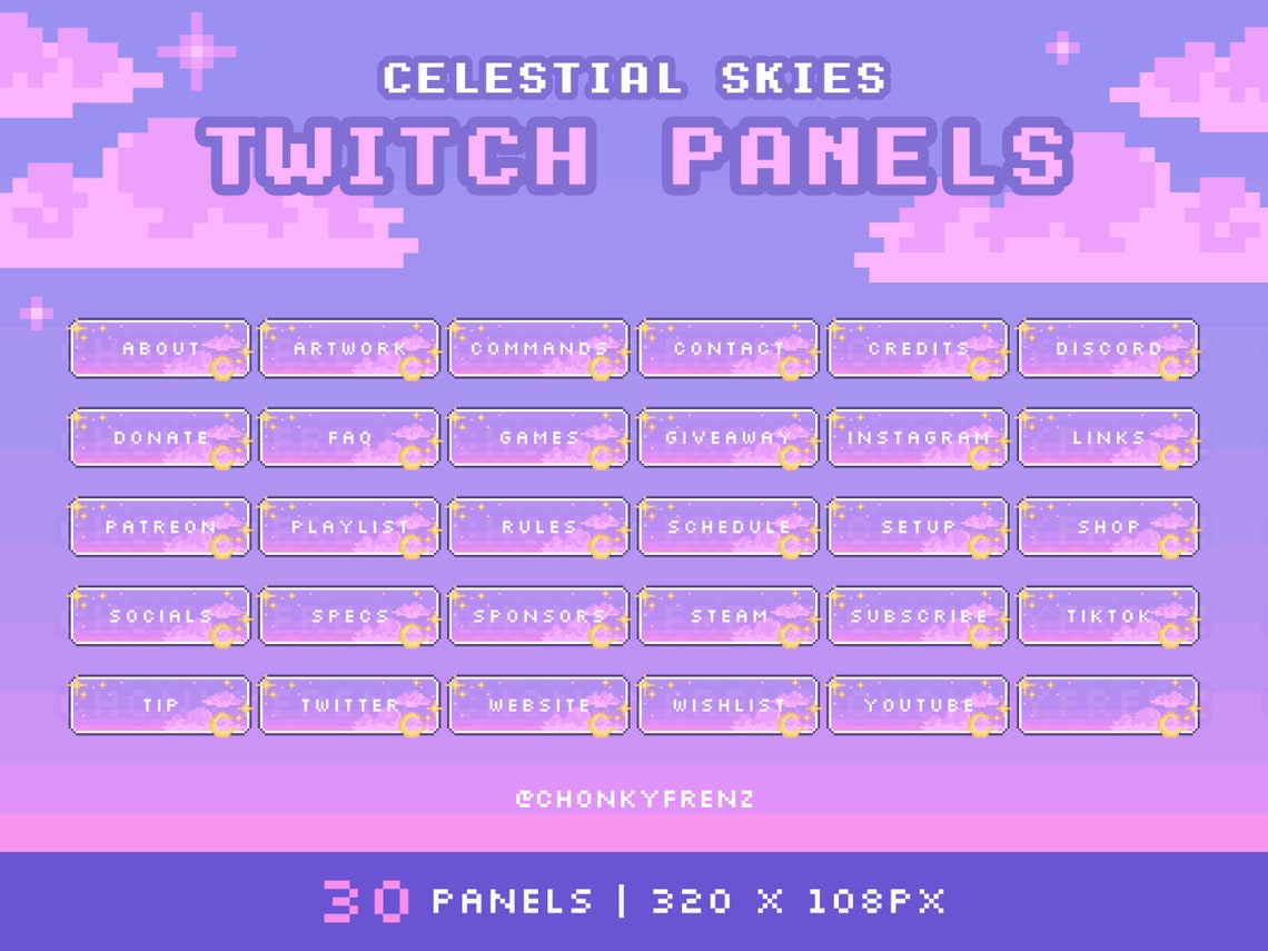 Celestial Skies Panels, Purple Twitch Panels, Moon & Stars, Clouds ...