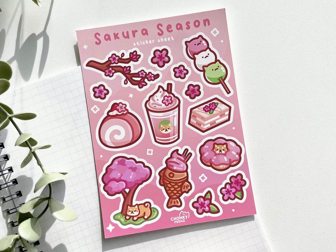Sakura Sticker Sheet, Cherry Blossom Stickers, Japanese Snacks, Asian ...